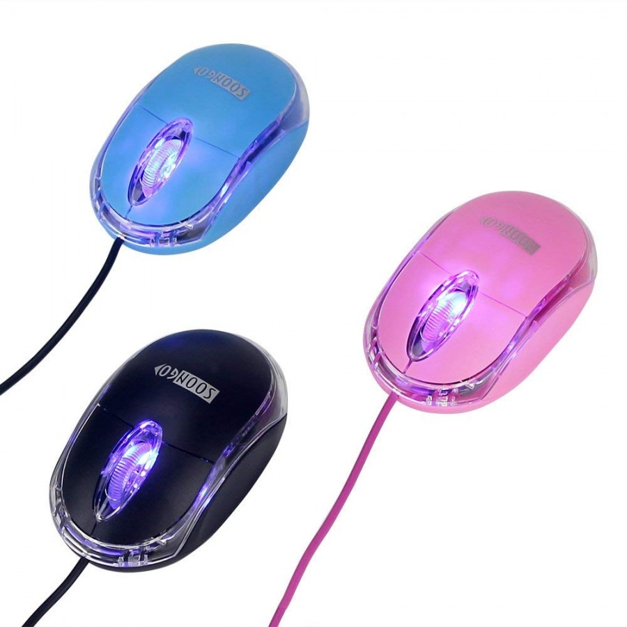 Mini Optical Wired Ergonomic Mouse LED Light Pink Black Blue Computer ...