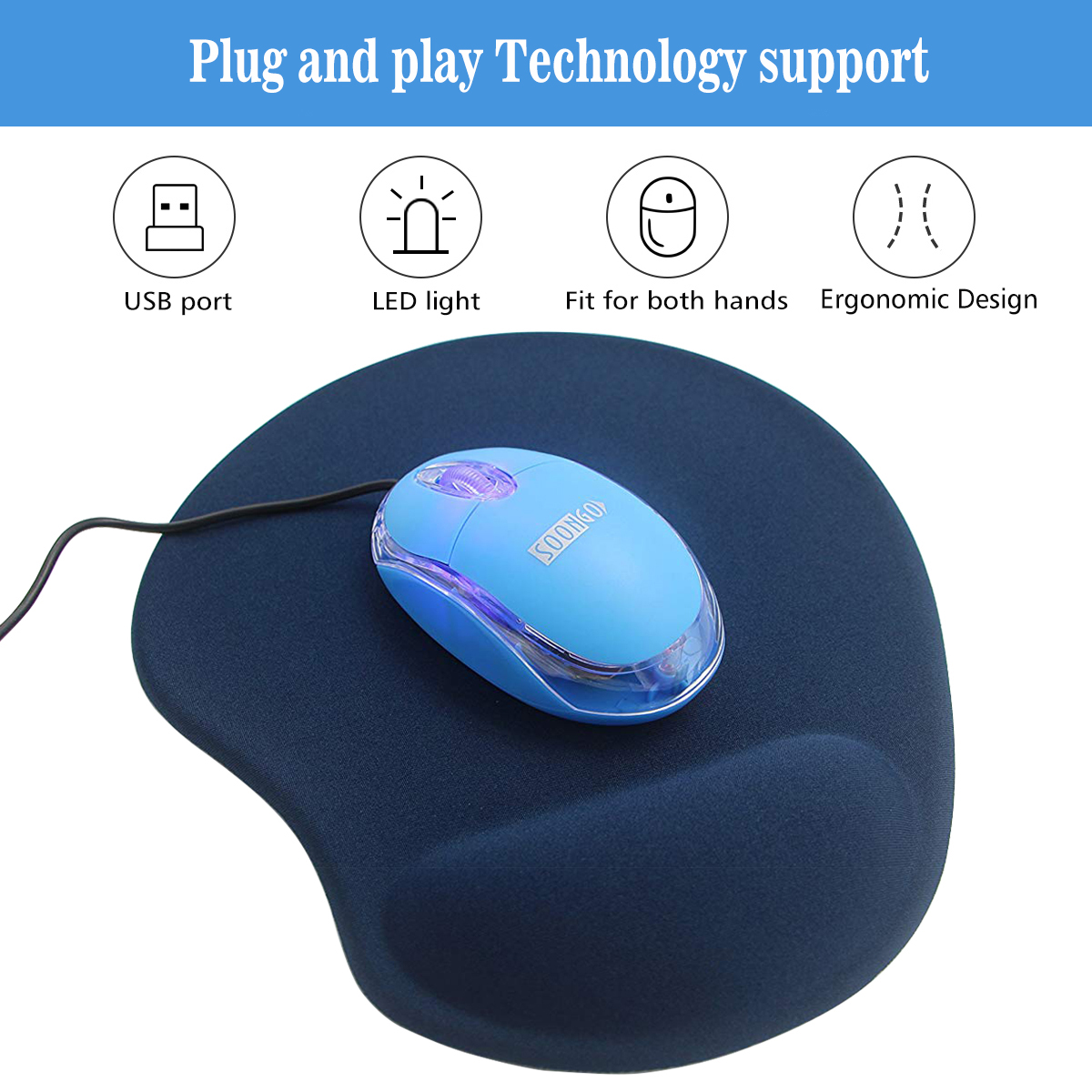 Mini Optical Wired Ergonomic Mouse LED Light Pink Black Blue Computer ...