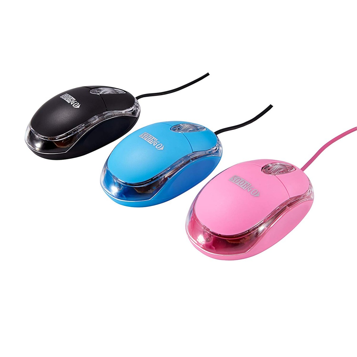 Mini Optical Wired Ergonomic Mouse LED Light Pink Black Blue Computer ...