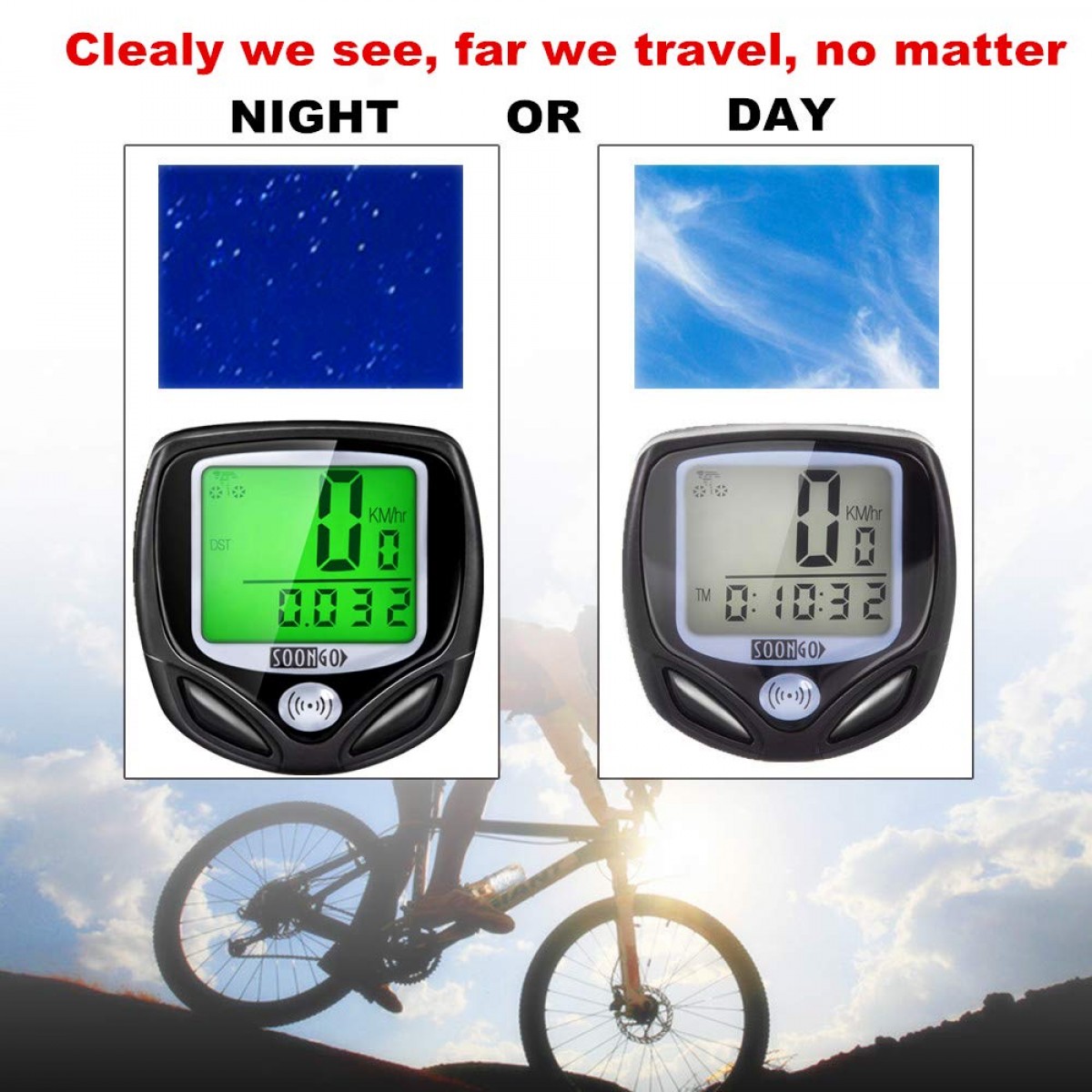 SOON GO Bike Speedometer, Bicycle Speedometer Wireless Bike Computer ...