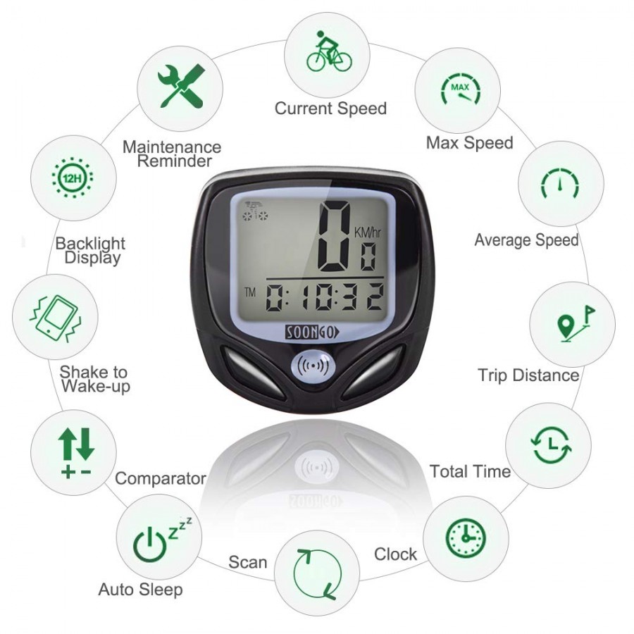 SOON GO Bike Speedometer, Bicycle Speedometer Wireless Bike Computer ...